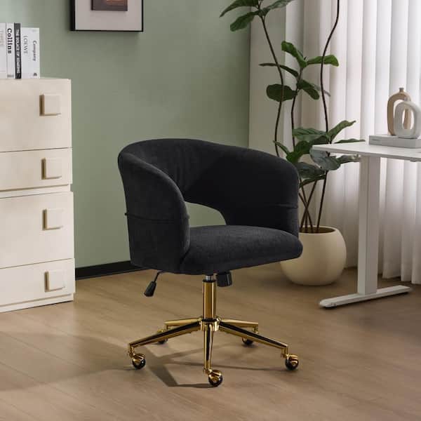 Karl home Velvet Fabric Task Chair in Black with Circle-Shaped Arms ...