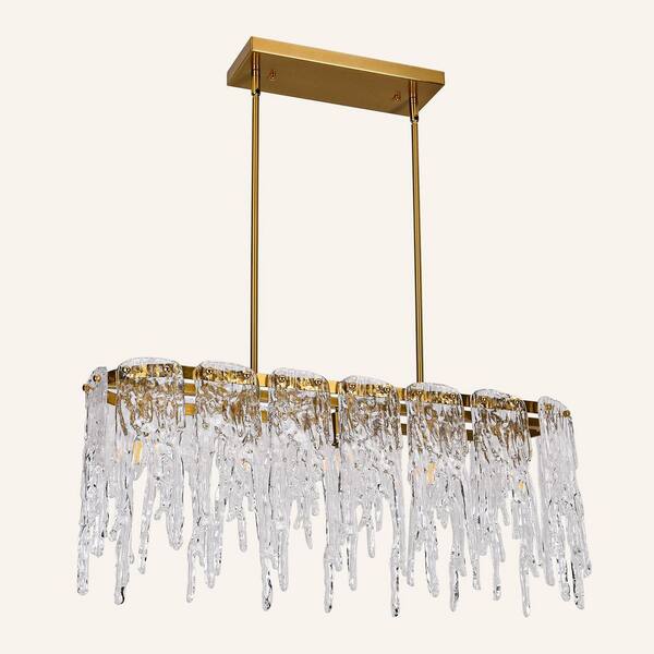 PAKOKULA Modern 5-Lights Gold Rectangular Linear Chandelier with ...