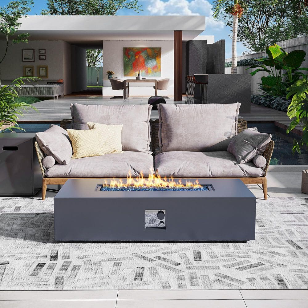 UPHA 56 in. Rectangular Iron Outdoor Dark Gray Fire Pit Table with ...