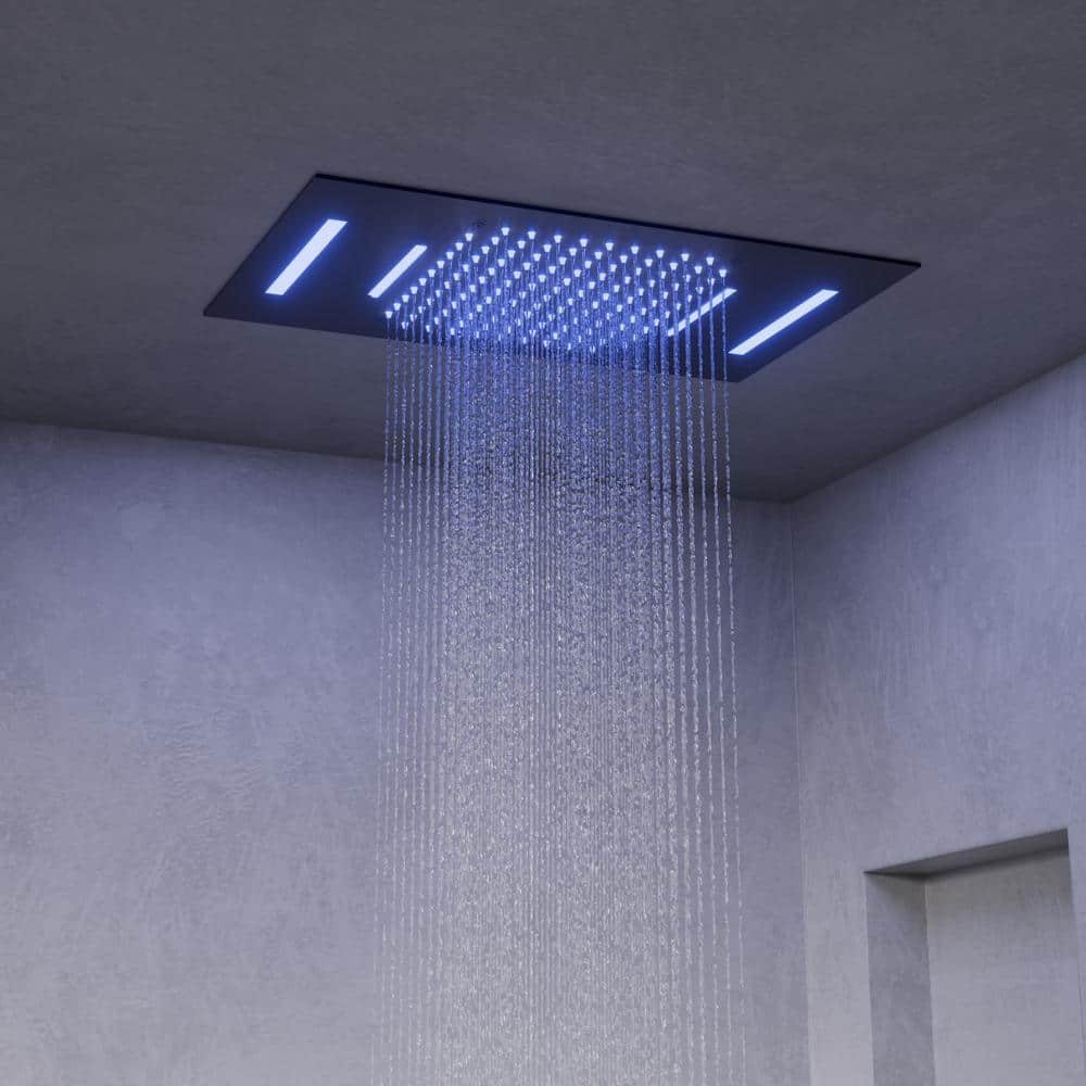 GRANDJOY Smart LED 23 x 15 in. 15-Spray Multi-Function Wall Bar Shower ...