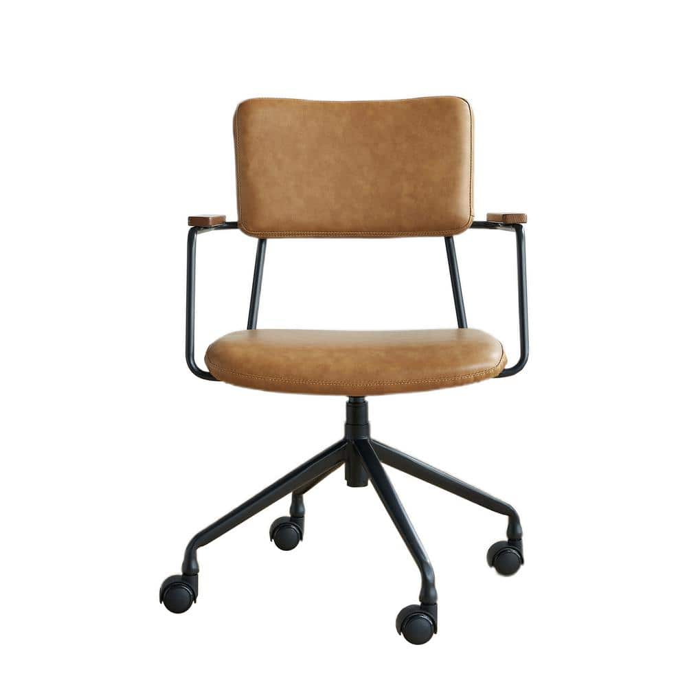 360 Degree Rotatable Brown Polyurethane Task Chair with Non-adjustable ...