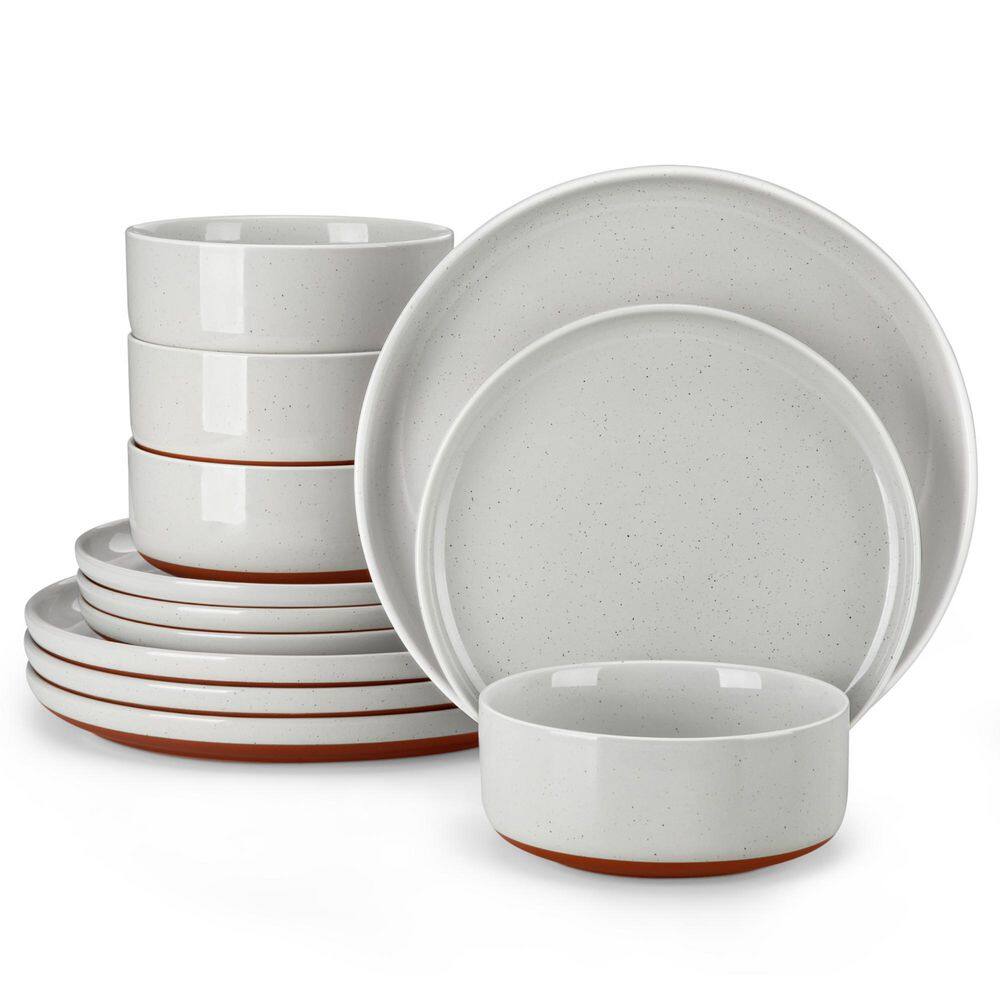 MALACASA 12-Piece Light Gray and Khaki Stoneware Dinnerware Set Service ...