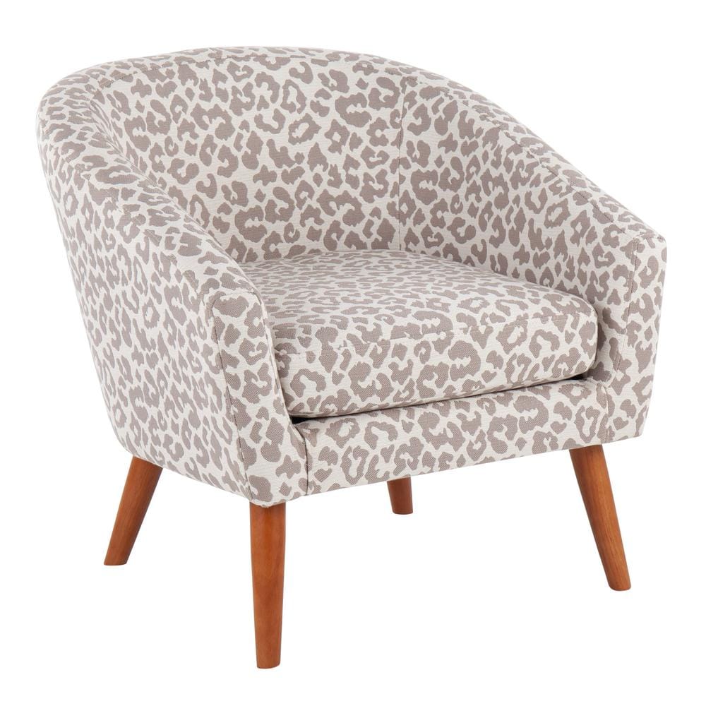 Lumisource Leopard Beige Fabric and Brown Wood Arm Chair CHR-LEOPARD ...