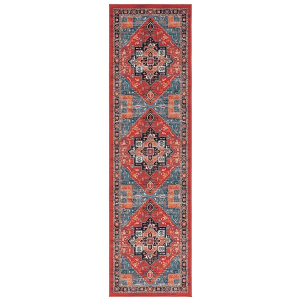 SAFAVIEH Journey 2 ft. x 8 ft. Rust/Blue Black Machine Washable Aztec ...