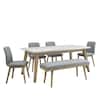 Steve Silver Vida White Marble Dining Set with 4 Gray Upholstered Side ...