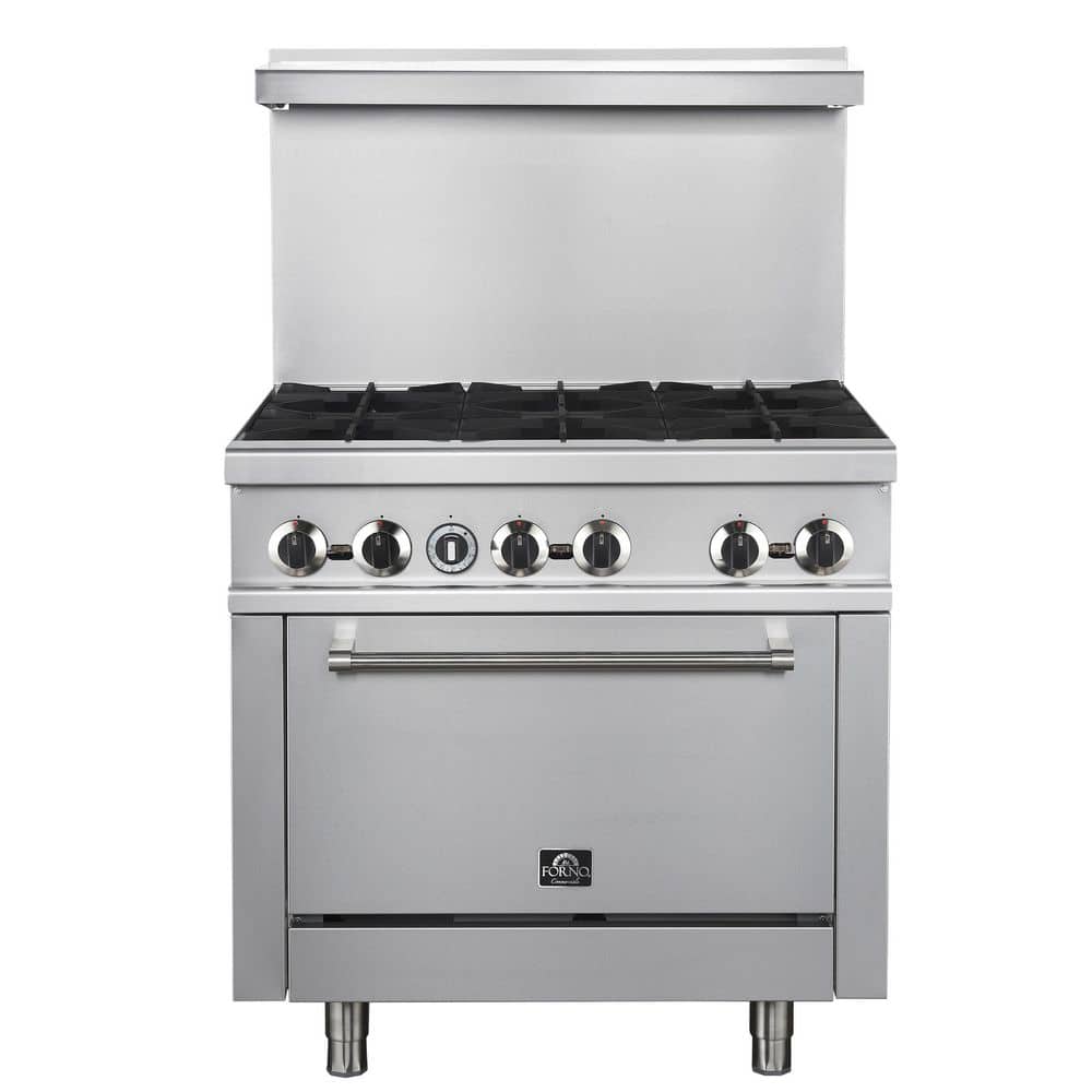 Forno Commerciale 36 Inch Stainless Steel Gas Range, 6 Burners, 180,000 ...