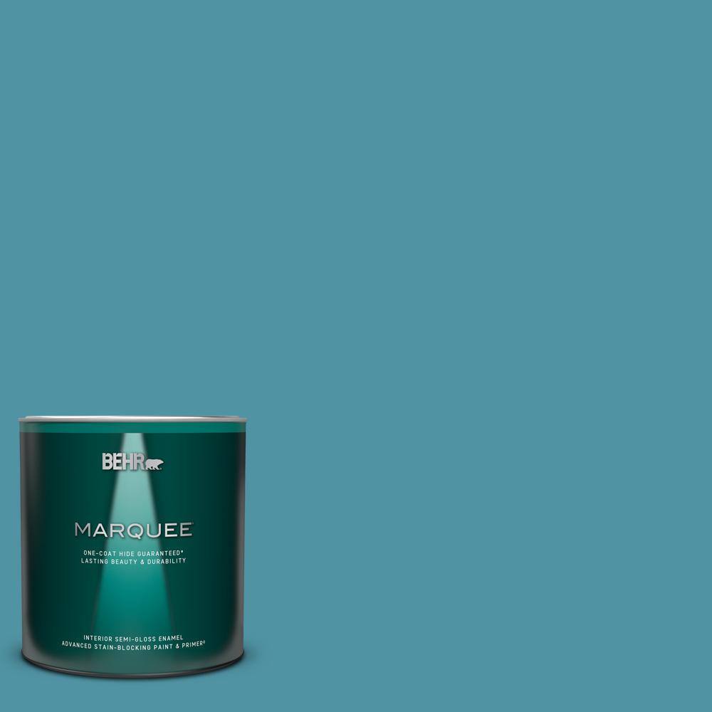 BEHR MARQUEE 1 qt. #530D-6 Teal Bayou Semi-Gloss Enamel Interior Paint ...