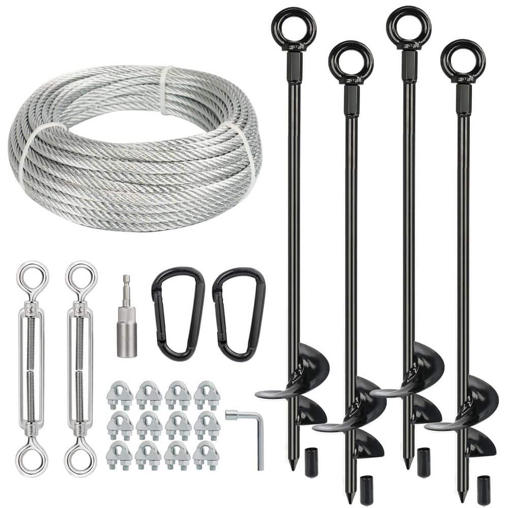 4 Pack 30 in. Heavy Duty Ground Anchors Kit with 3/16 in. Galvanized ...