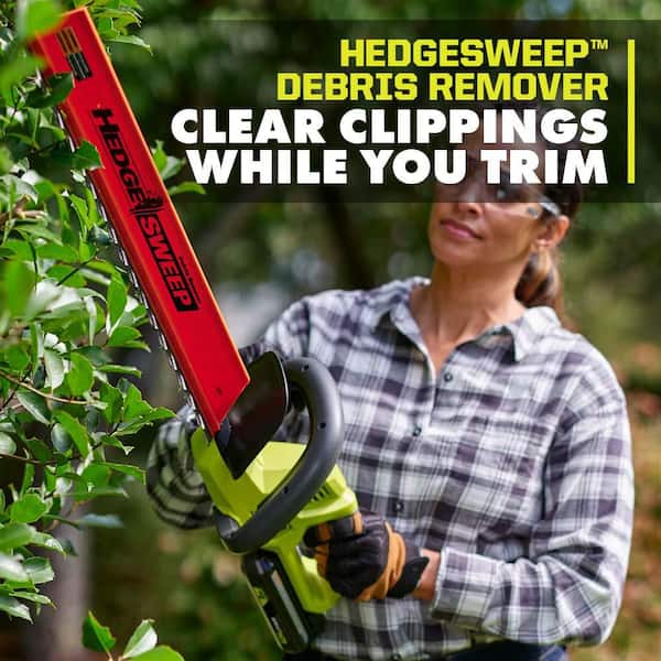 RYOBI 40V 24 in. Cordless Battery Hedge Trimmer with Debris Collector ...