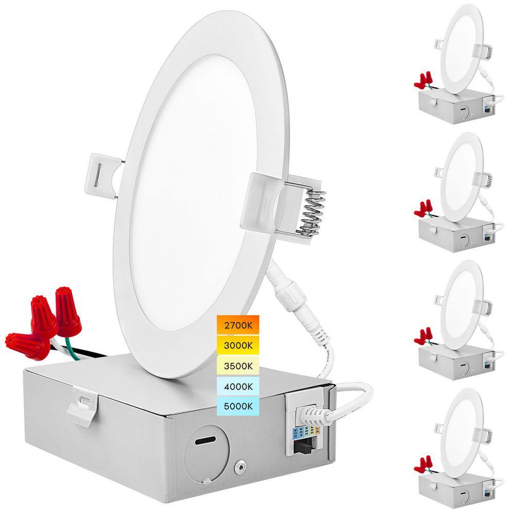 LUXRITE 5 in. Ultra Thin Canless Integrated LED Recessed Light w/J-Box ...