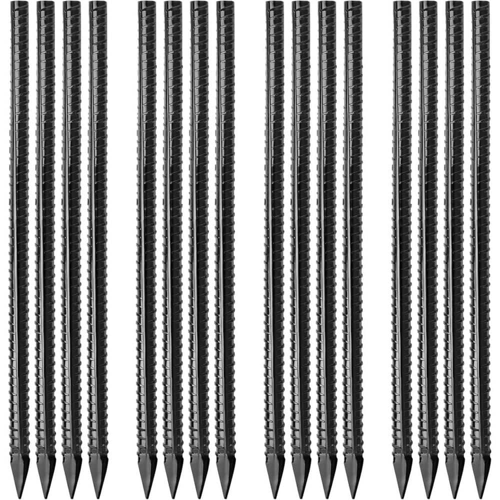 KIWDZFU 16 in. Black Heavy Duty Ground Rebar Straight Stakes, 3/8 ...