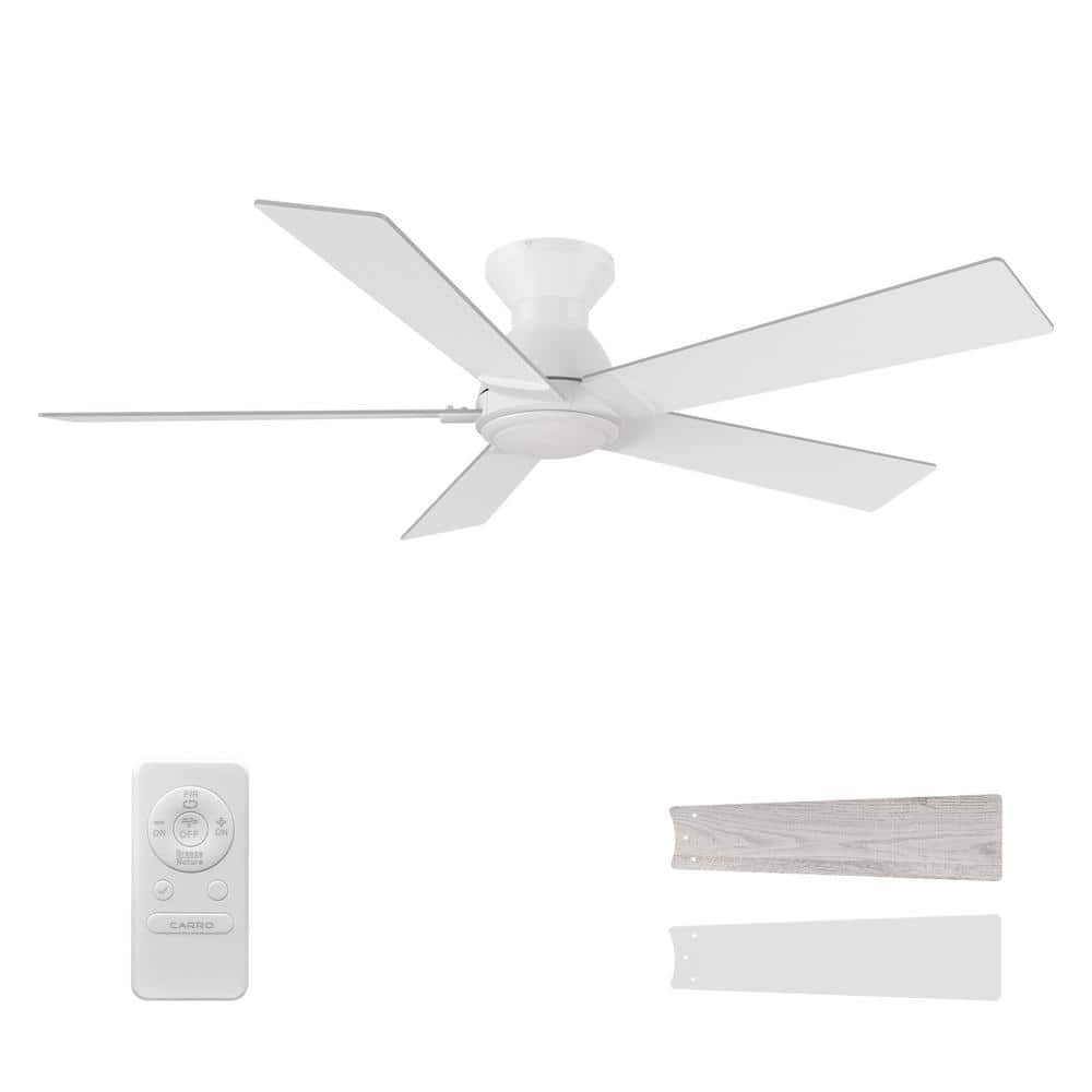 CARRO Vetric 52 in. Indoor White 10-Speed DC Motor Flush Mount Ceiling ...