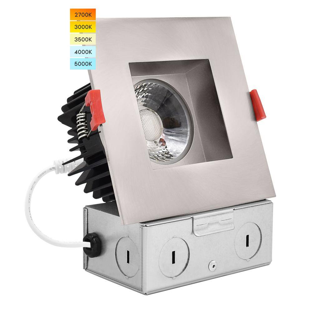 LUXRITE 4 in. Square LED Recessed Light J-Box 15-Watt 5 Color ...