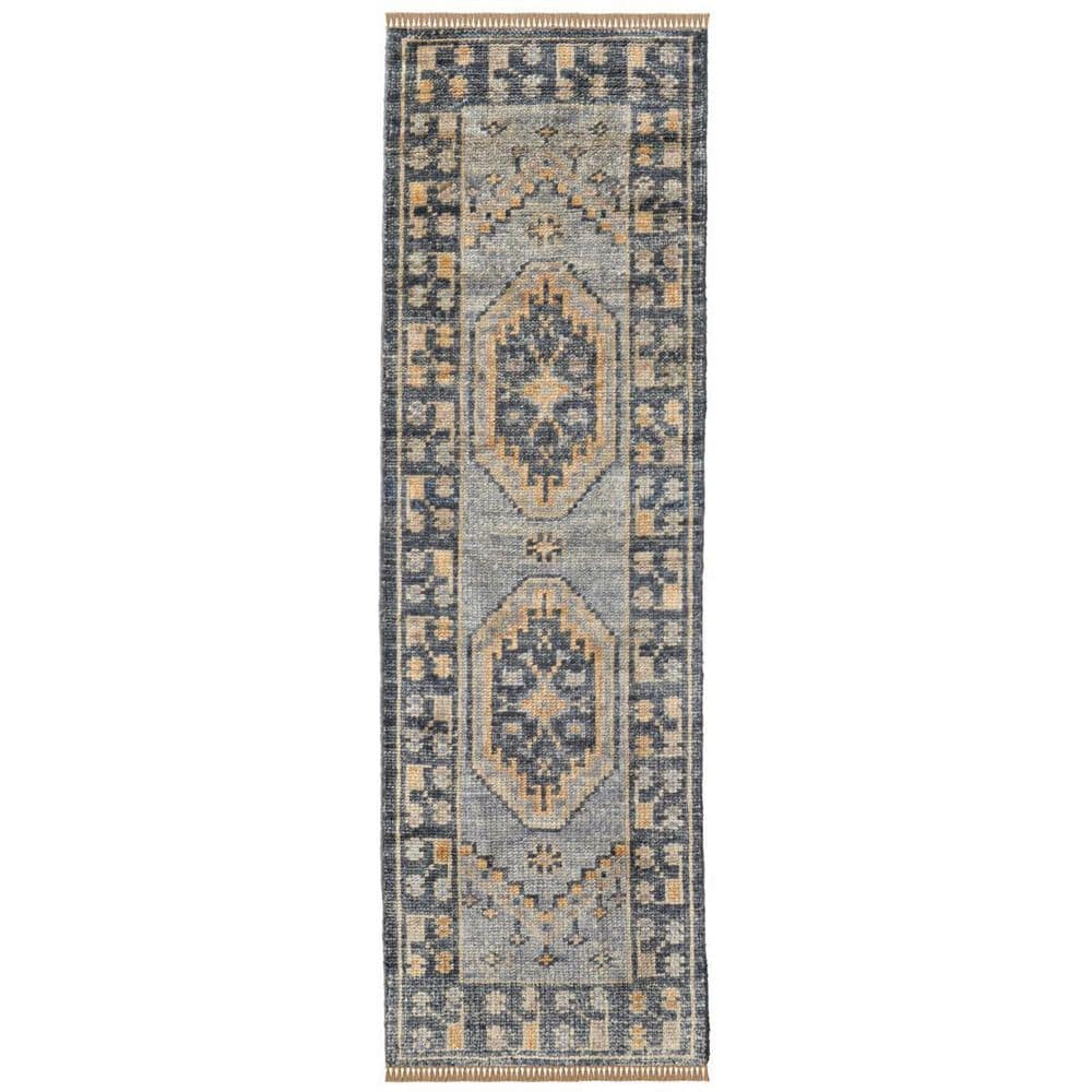 HomeRoots 2 ft. x 10 ft. Blue, Gray, Tan Oriental Runner Rug 2000567056 ...