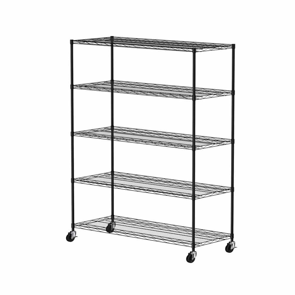 Black 5 Tiers Steel Pantry Organizer with Adjustable Shelving and ...