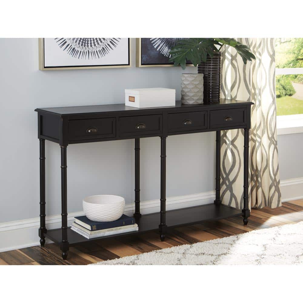 Signature DESIGN BY ASHLEY Eirdale 58 in. Black Rectangle MDF Console ...