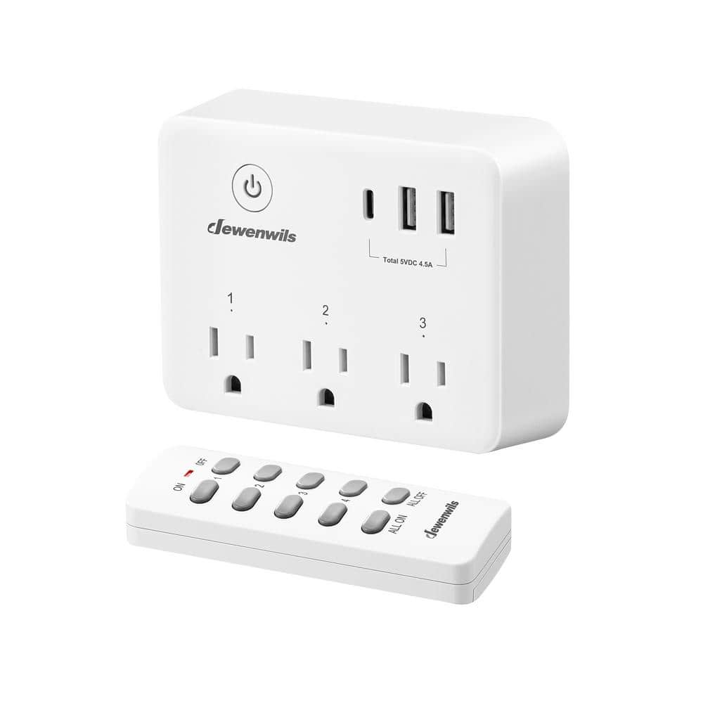 DEWENWILS Wireless Indoor Remote Control Outlet Switch, 2 USB-A Outlets ...