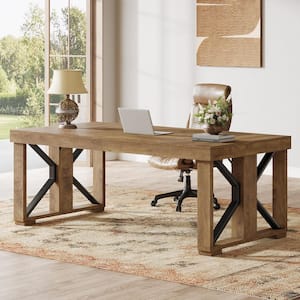 BYBLIGHT Capen 70.8 in. Rectangular Brown Engineered Wood Computer Desk ...