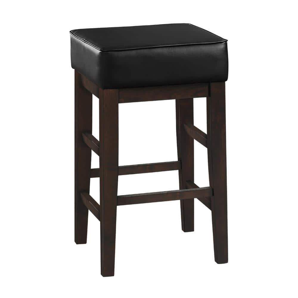 Benjara 26 in. Black and Espresso Brown Backless Wood Frame Bar Stool ...