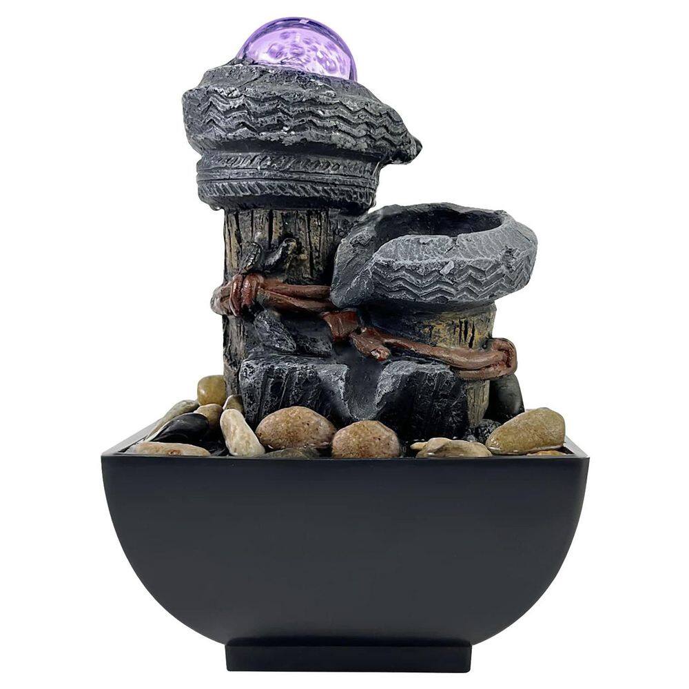 Afoxsos 7 in. Electric Poly Resin Waterfall Fountain with LED Light and ...