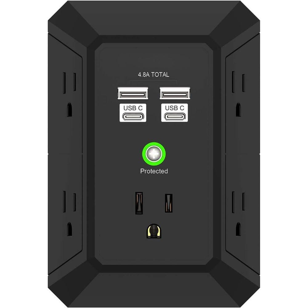 Aoibox Outlet Extender with 2 USB Charging Ports 2 USC-C port Multi ...
