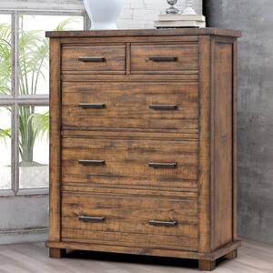 Furniture of America Polasca 5-Drawer Glossy Dark Pine Chest of Drawers ...