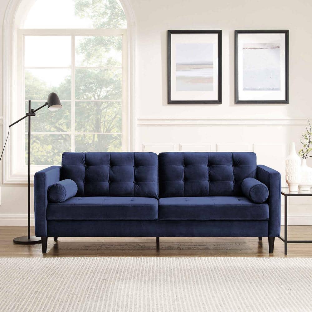 MINIMORE Kaci 79.1 in. W Square Arm Velvet Mid-Century 3-Seat Straight ...