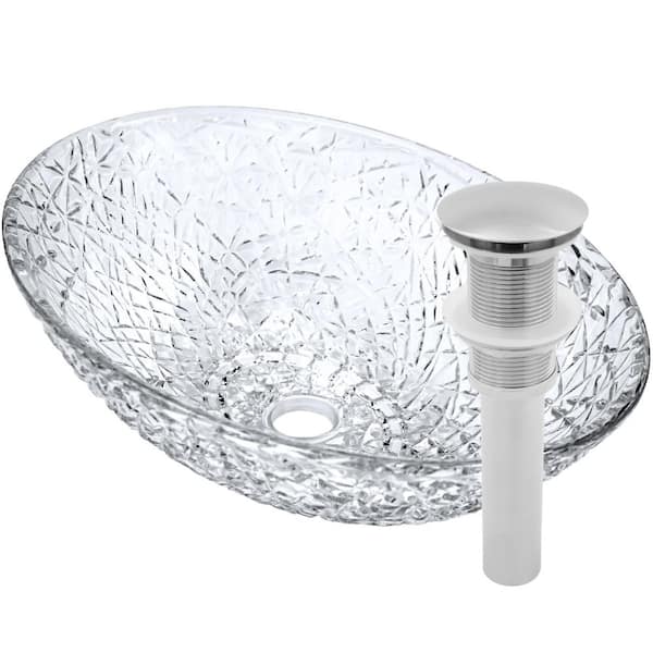 Novatto Elegante 20 in. Clear Glass Rectangular Vessel Sink with Drain ...