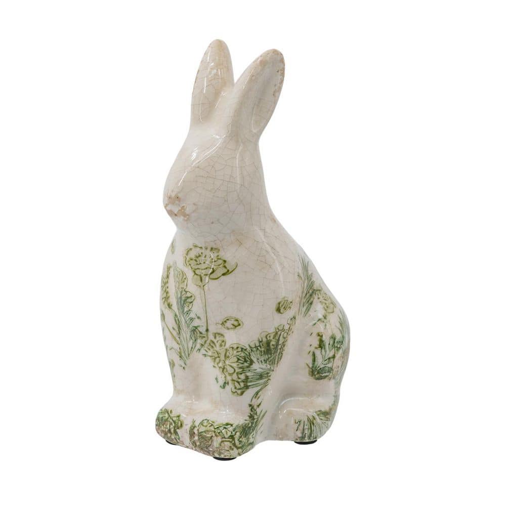 Multicolor 4 in. x 8 in. Ceramic Rabbit With Green Floral Motif for ...