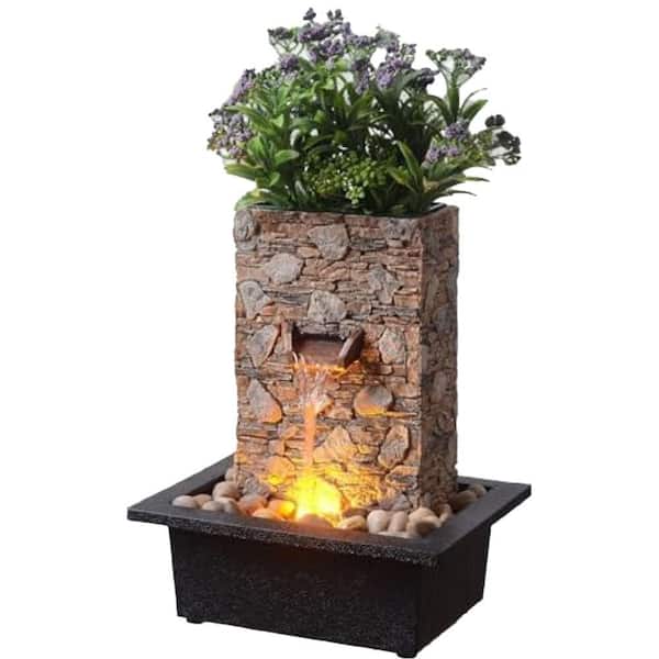 Afoxsos 7.1 in. Electric Resin Tabletop Fountain with Light and Lotus ...