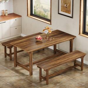 BYBLIGHT 3-Piece Rectangular White Brown Engineered Wood Top Dining ...