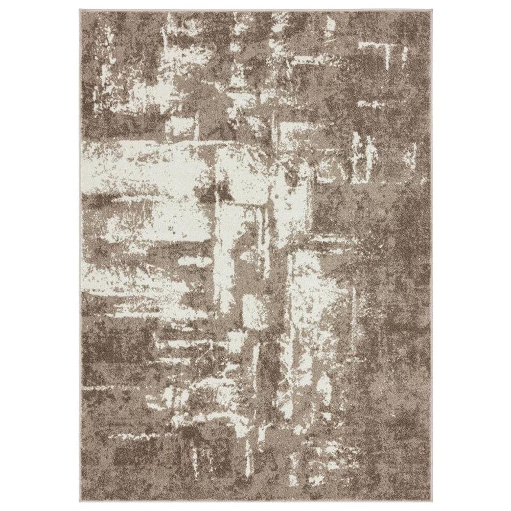 Hampstead Collection Beige 4x5 Modern Abstract Polypropylene Area Rug ...