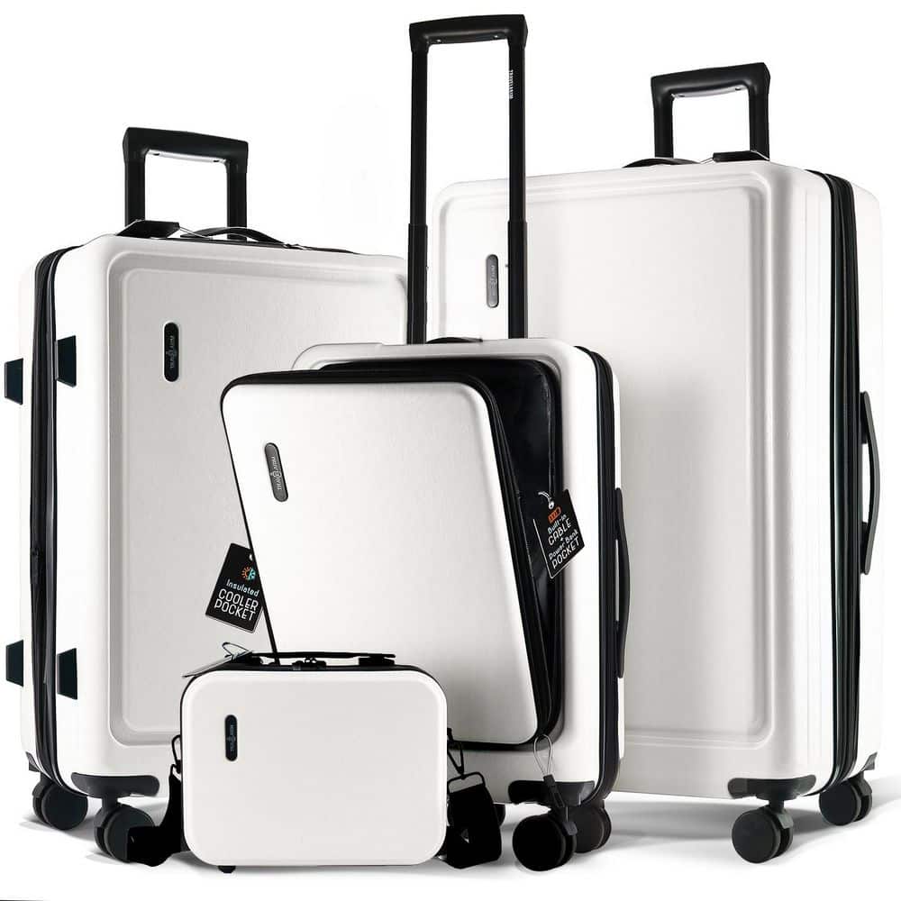 TRAVELARIM 4-Piece White Nested Hard Luggage Set Expandable Spinner ...