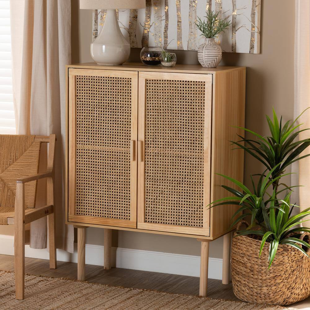 Baxton Studio Maclean Beige and Natural Brown Storage Cabinet with 2 ...