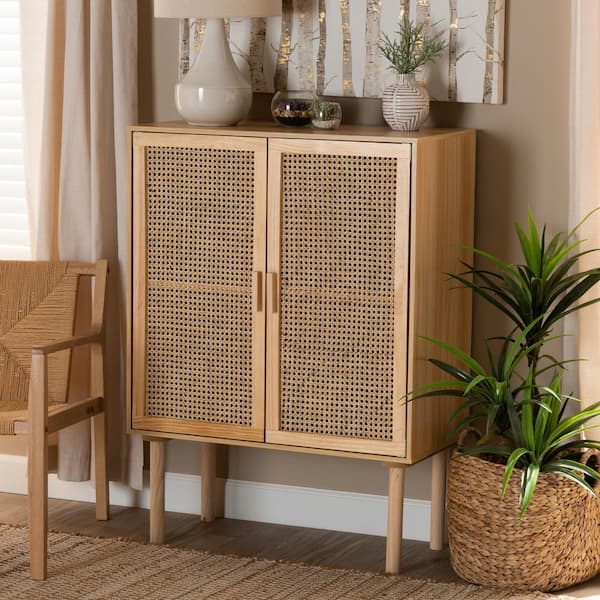 Baxton Studio Maclean Beige and Natural Brown Storage Cabinet with 2 ...