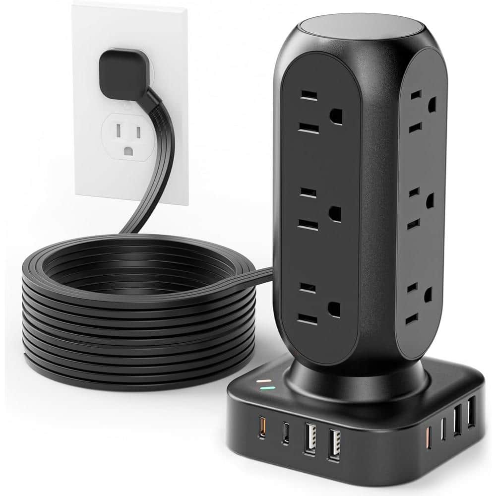 Lukyamzn 12-Outlet Flat Plug Power Strip Surge Protector Tower with 8 ...