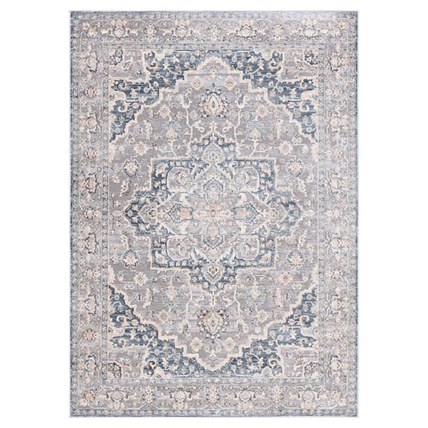 SAFAVIEH Cosmopolitan 5 ft. x 8 ft. Cream/Blue Ornate Medallion Area ...