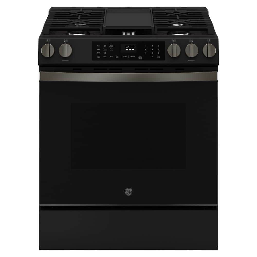 GE 30 in. 5-Burners Slide-In Smart Gas Convection Range in Black Slate ...