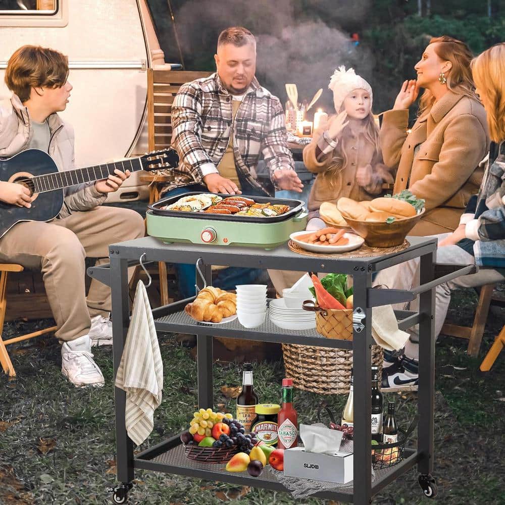 AUTMOON Outdoor Stainless Steel Movable Grill Cart Table Food Prep ...