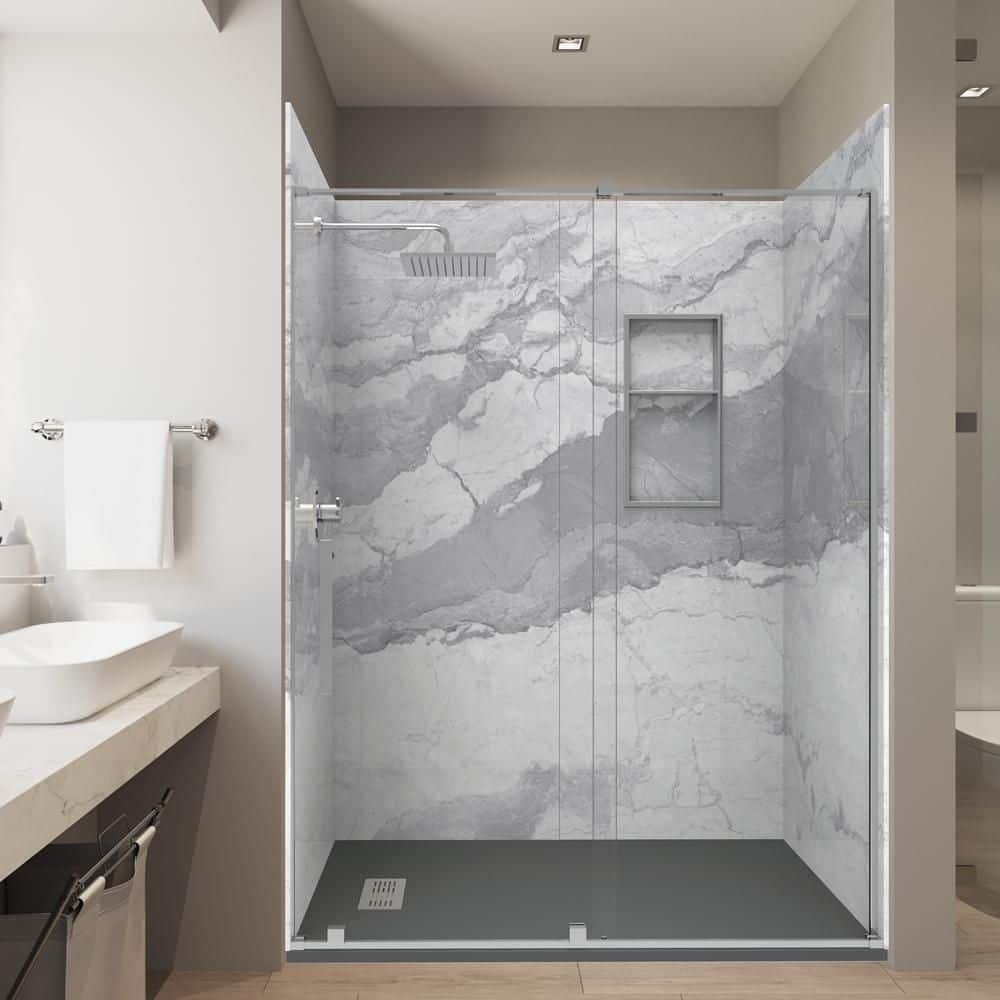CASTICO Italian Ice 36in.x60in.x84in. Solid Composite Stone Alcove ...