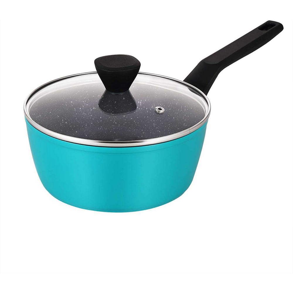 Eppmo 2 45 Qt Granite Aluminum Nonstick Sauce Pan In Blue With Lid Em
