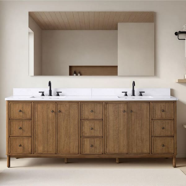 Vanity Art Lugano 84 in. Double Sink Freestanding Tan Bathroom Vanity ...