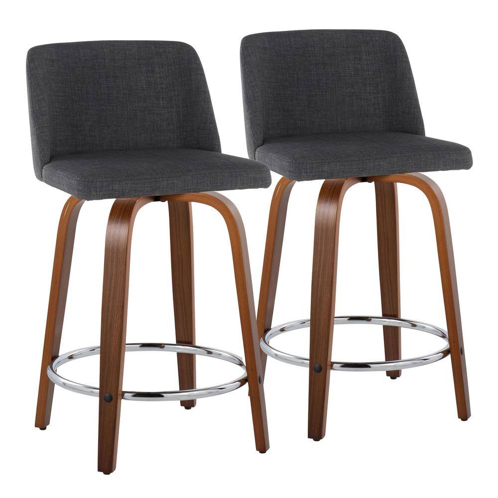 Lumisource Toriano 24.25 in. Charcoal Fabric, Walnut Wood and Chrome ...