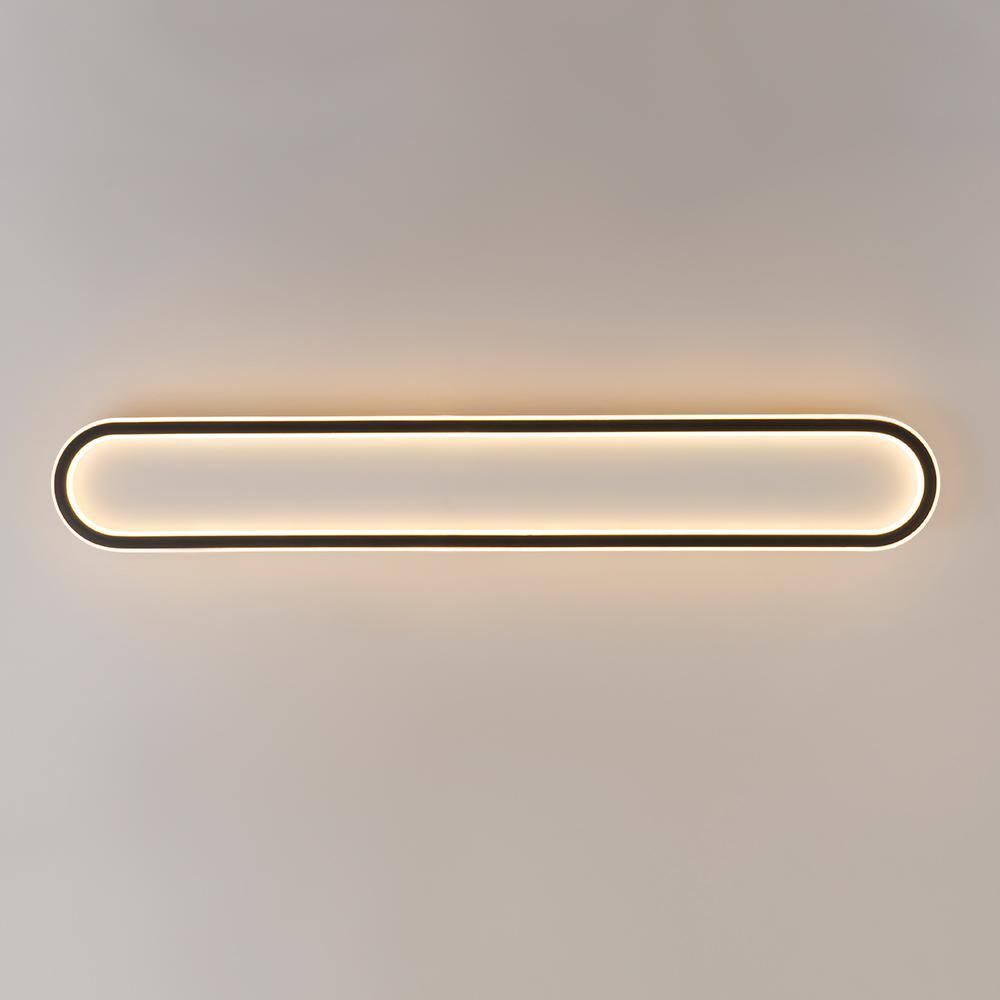 HUOKU Lumin 39.4 in. x 5.9 in. Long Linear Black and White Integrated LED Flush Mount ...