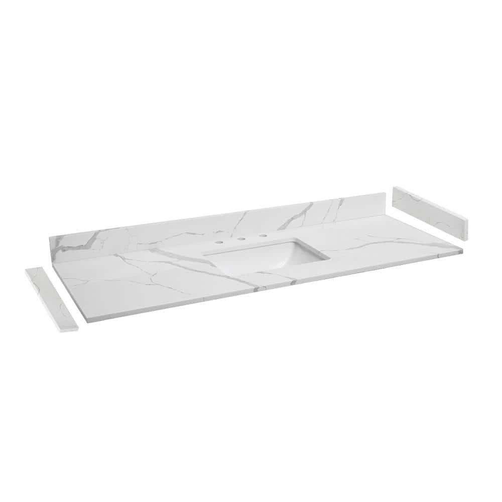 PROOX 60 in. W x 22 in. D Quartz White Rectangular Single Sink Bathroom ...