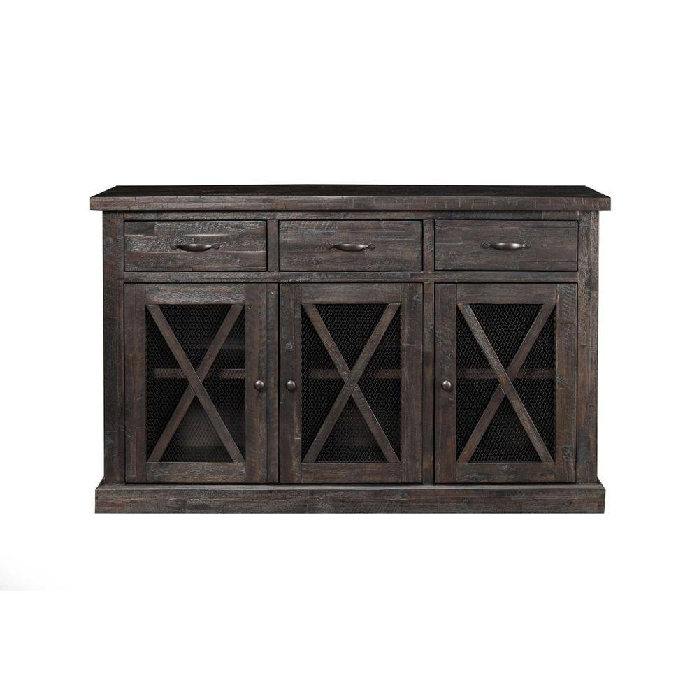 Benjara Brown Wood Top 18 in. Sideboard with 3 Drawers and Doors ...