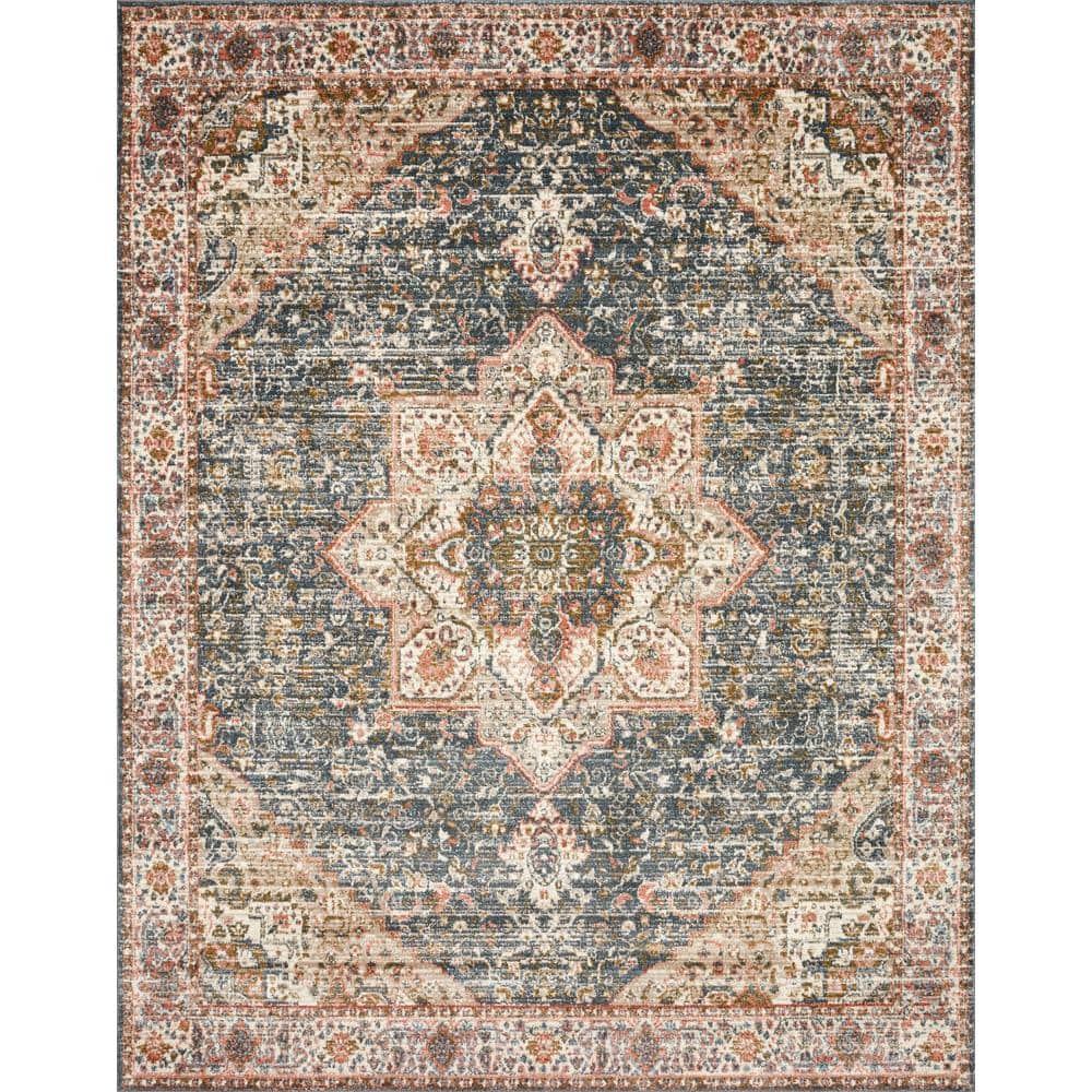 Loloi Saban Blue/Multi 5 ft. 3 in. x 5 ft. 3 in. Round Bohemian Floral ...