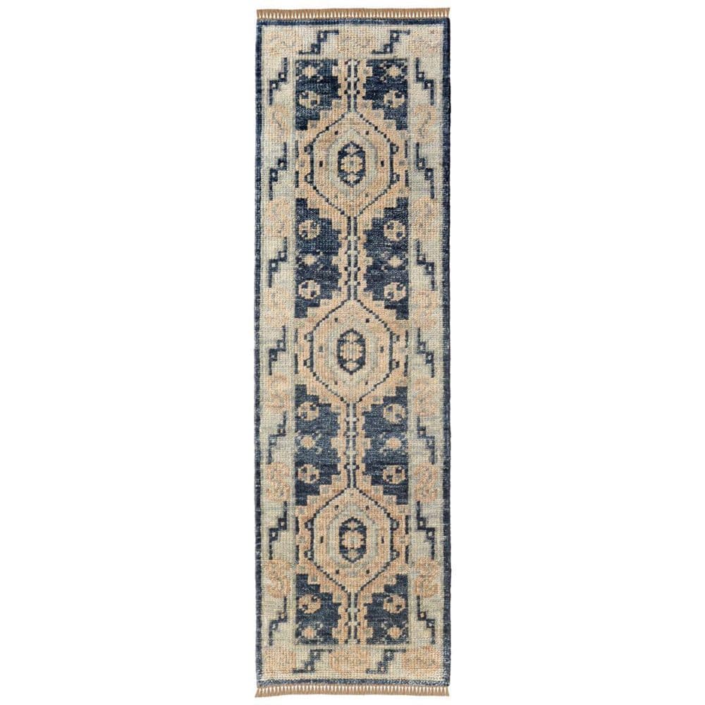 HomeRoots 2 ft. x 14 ft. Blue, Ivory Geometric Runner Rug 2000567068 ...