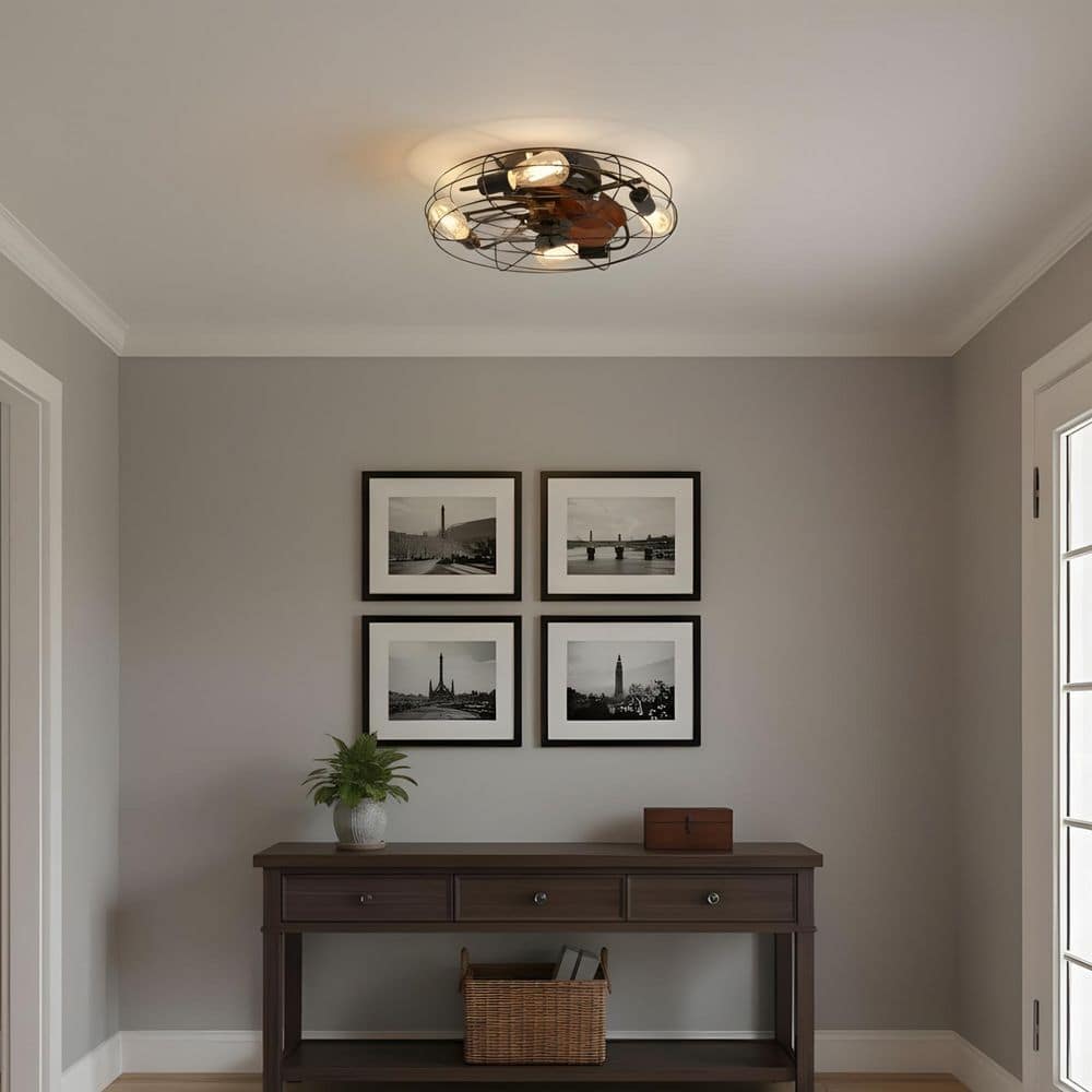 RCCFBHM 19.7 in. Indoor Black Low Profile Cage Ceiling Fan with Remote ...