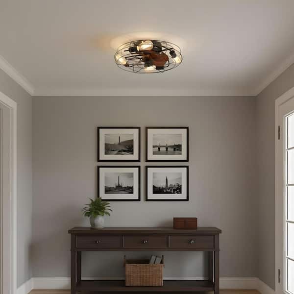 RCCFBHM 19.7 in. Indoor Black Low Profile Cage Ceiling Fan with Remote ...